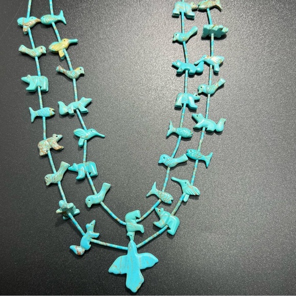 Jewelry | Zuni Raymond Gasper Signed Two Strand Turquoise Native American Fetish Necklace | Poshmark